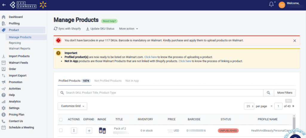 Walmart Integration-Setup by match, Inventory mapping & Bulk editor