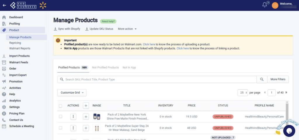 Walmart Integration-Setup by match, Inventory mapping & Bulk editor