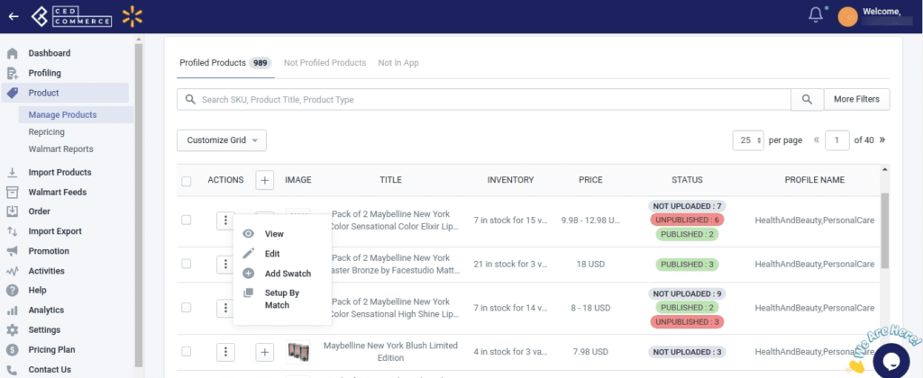 Walmart Integration-Setup by match, Inventory mapping & Bulk editor